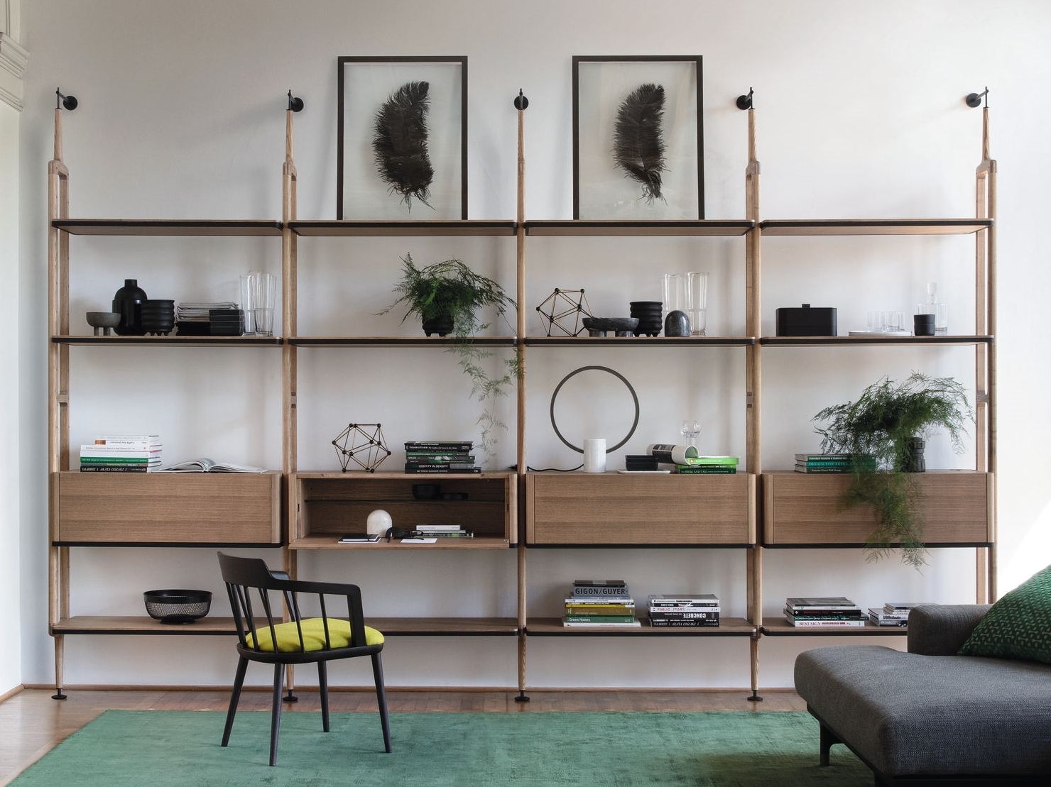 ARIA | Wall-mounted bookcase Modular ash bookcase with drawers By ...