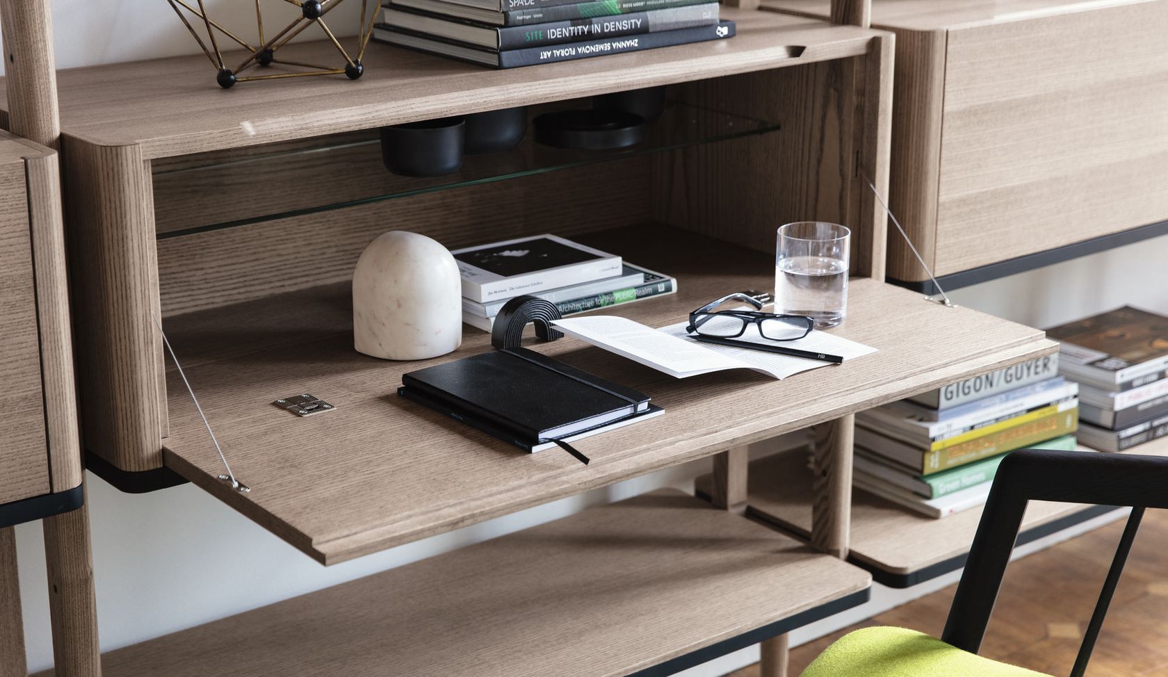 ARIA | Wall-mounted bookcase Modular ash bookcase with drawers By ...