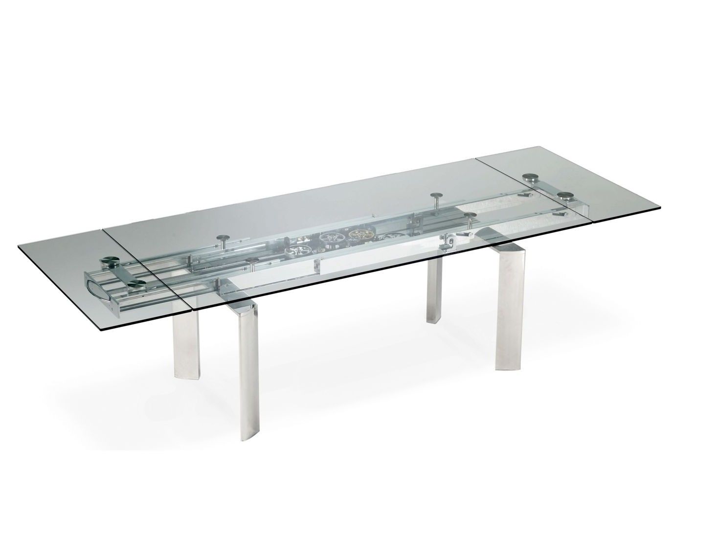 ASTROLAB Extending glass and aluminium dining table By Roche Bobois