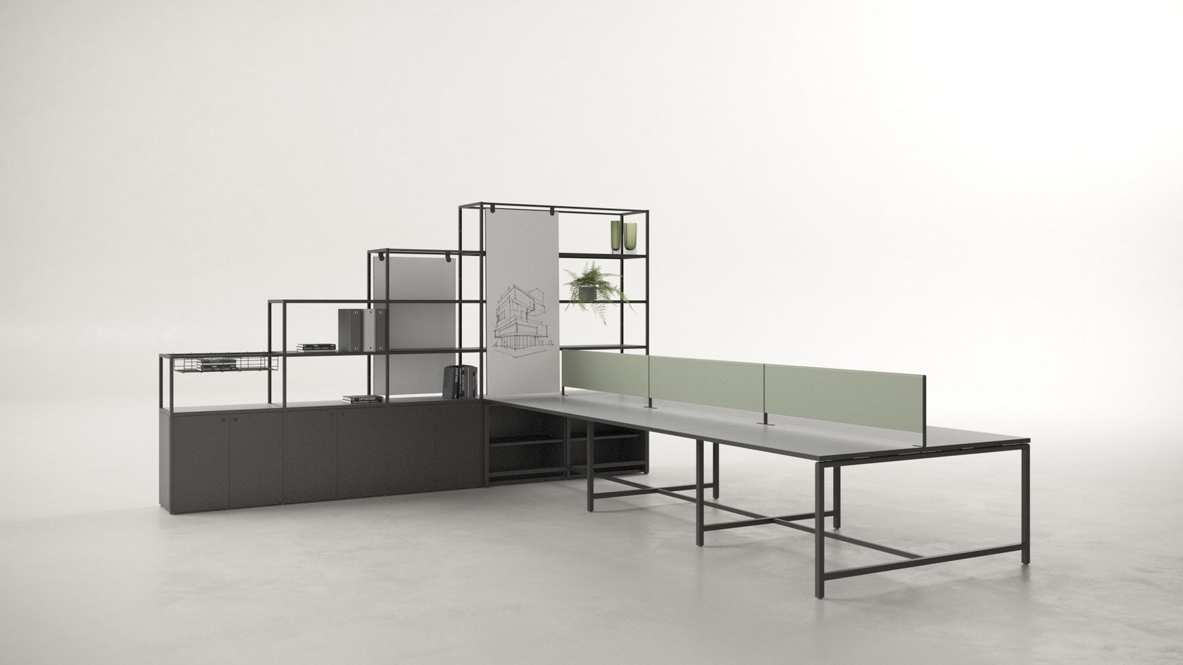 ATELIER Sectional workstation desk with shelves By FANTONI