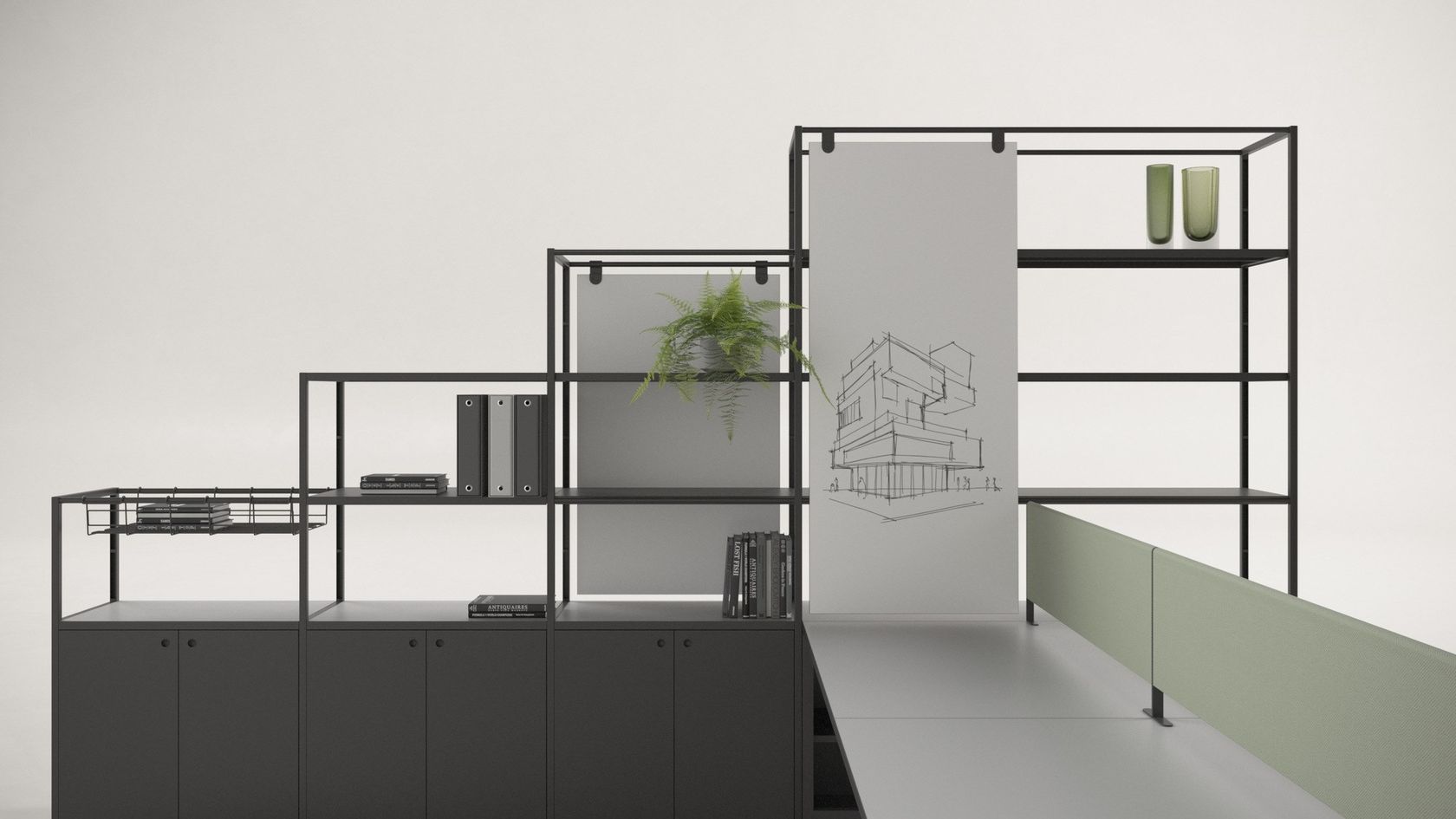 ATELIER Sectional workstation desk with shelves By FANTONI