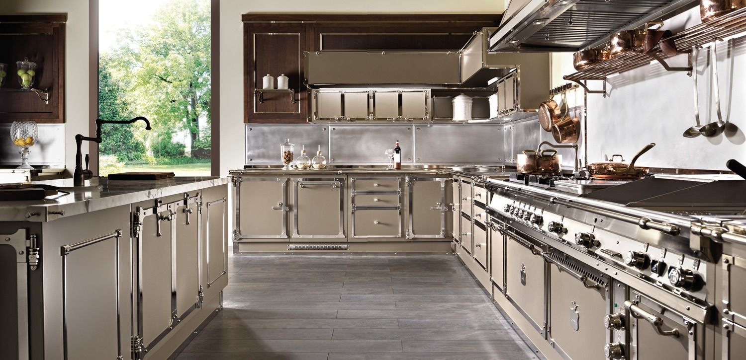 Professional custom steel kitchen with island AVANA PEARL & SATIN ...