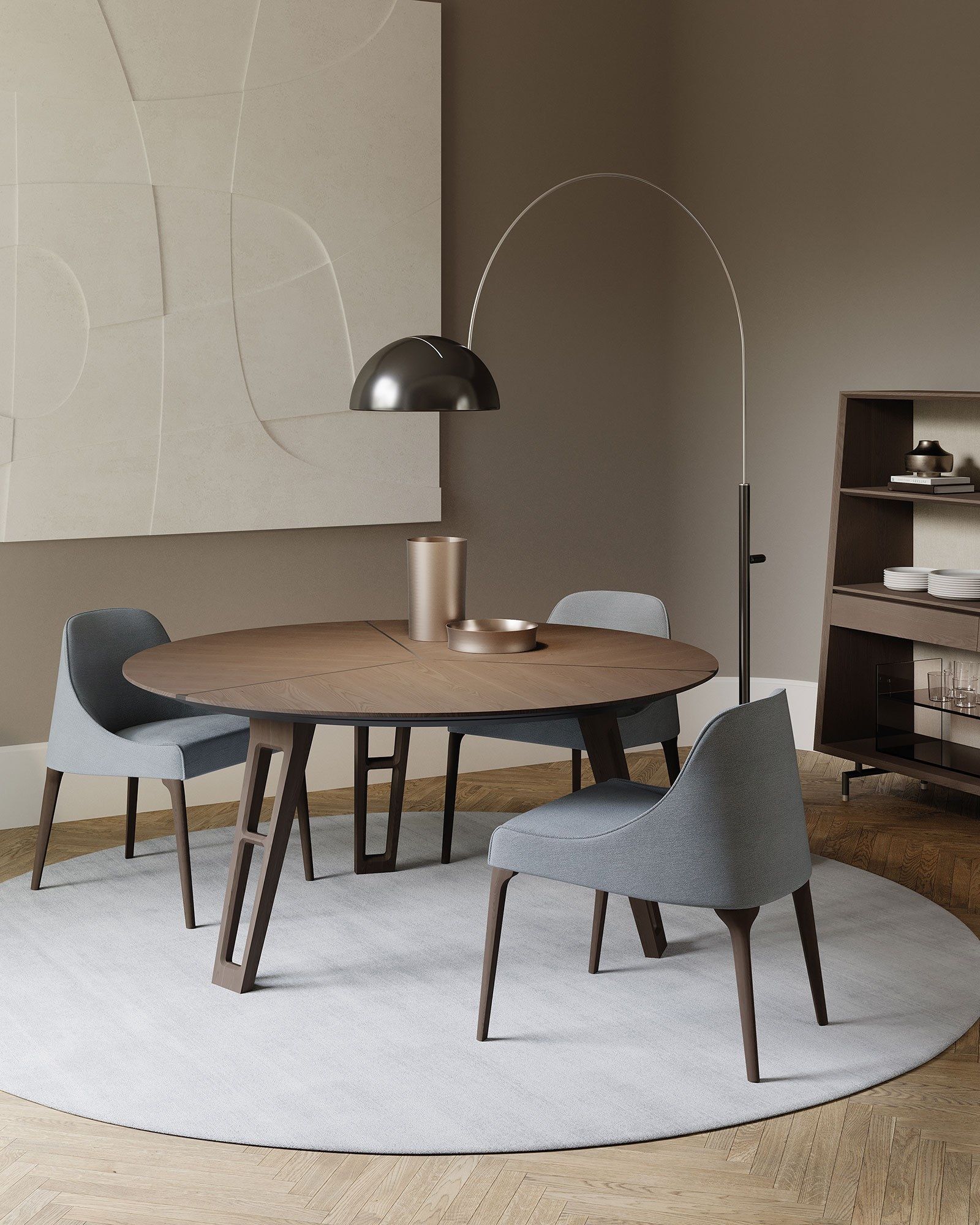 AXEL Round wood and glass table By Frigerio | design Umberto Asnago