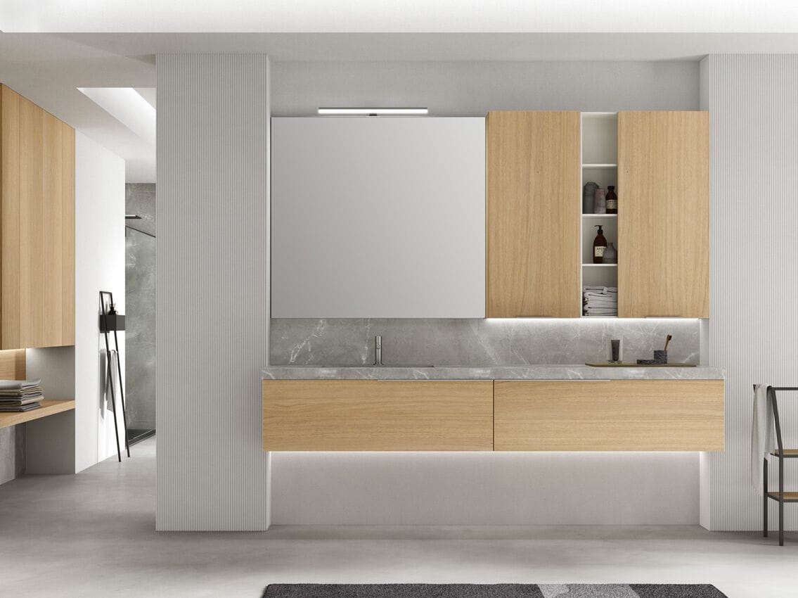 POLLOCK - COMPOSIZIONE 76 Wooden vanity unit with mirror By Arcom