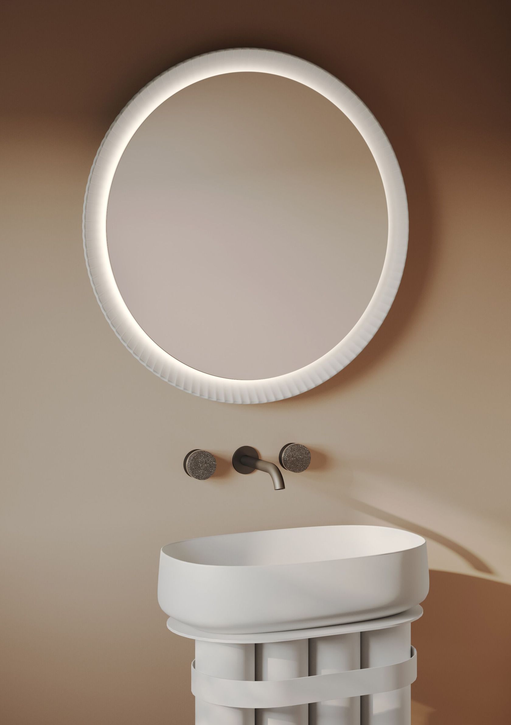 LORD Wall mirror with integrated lighting and ceramic frame By Artceram
