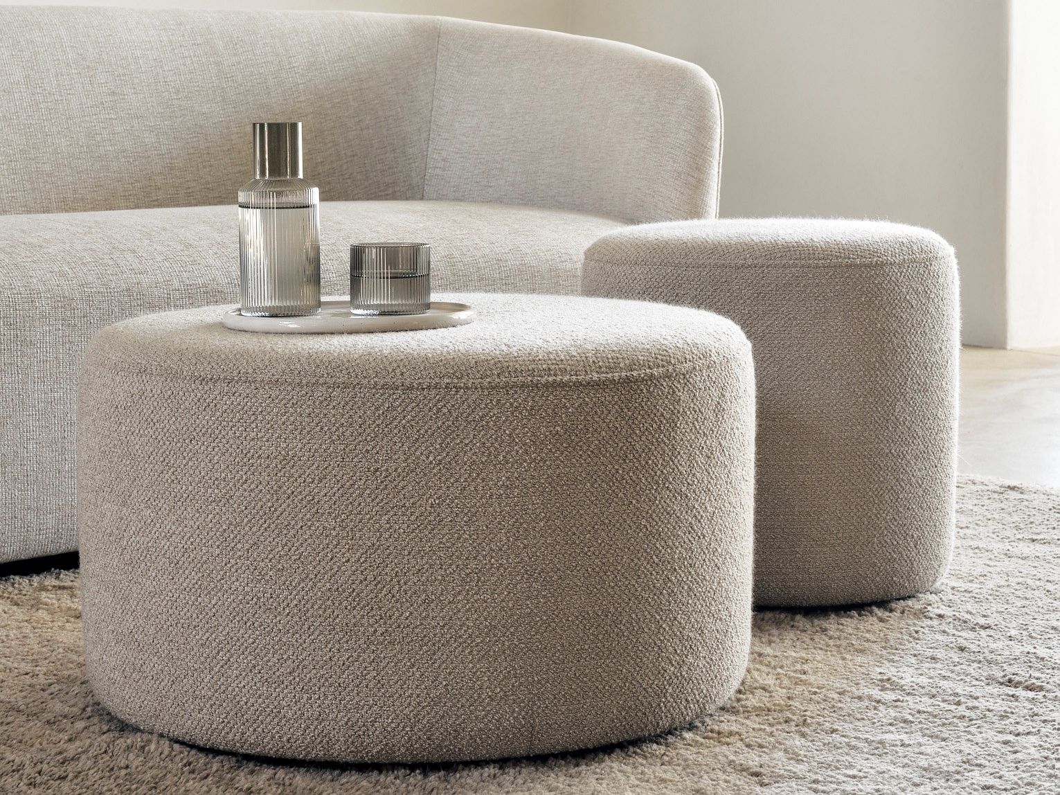 BARROW Upholstered round fabric pouf By Ethnicraft | design Jacques Deneef