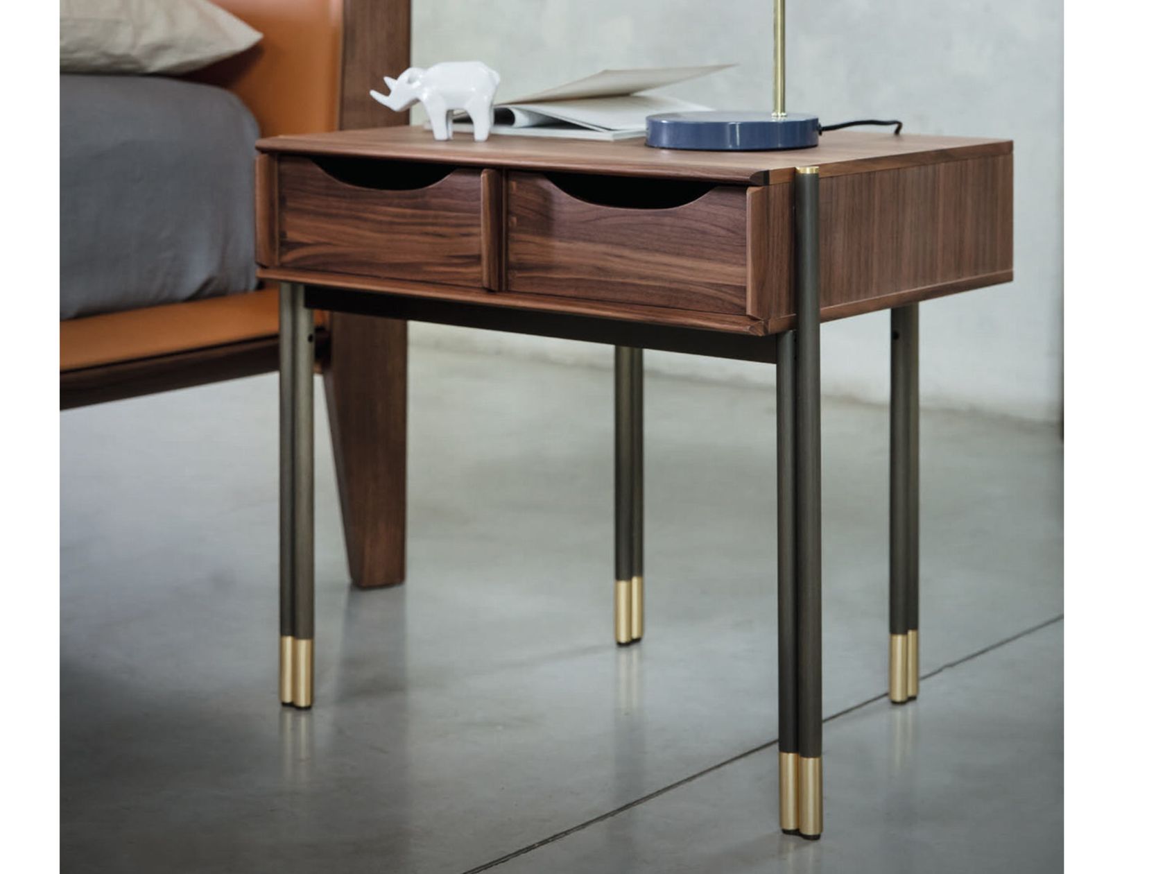 BAYUS 1 Rectangular walnut bedside table with drawers By Porada ...