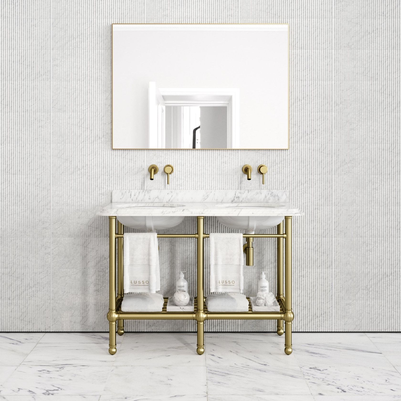 BELMONT | Double console sink Floor-standing stainless steel console ...