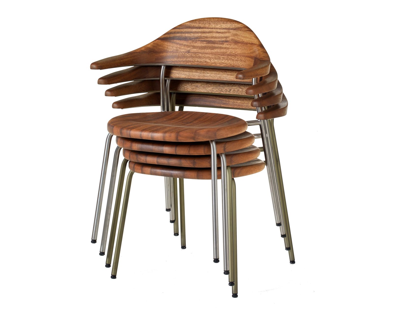 BICORN Stackable stainless steel and wood chair with armrests By ...