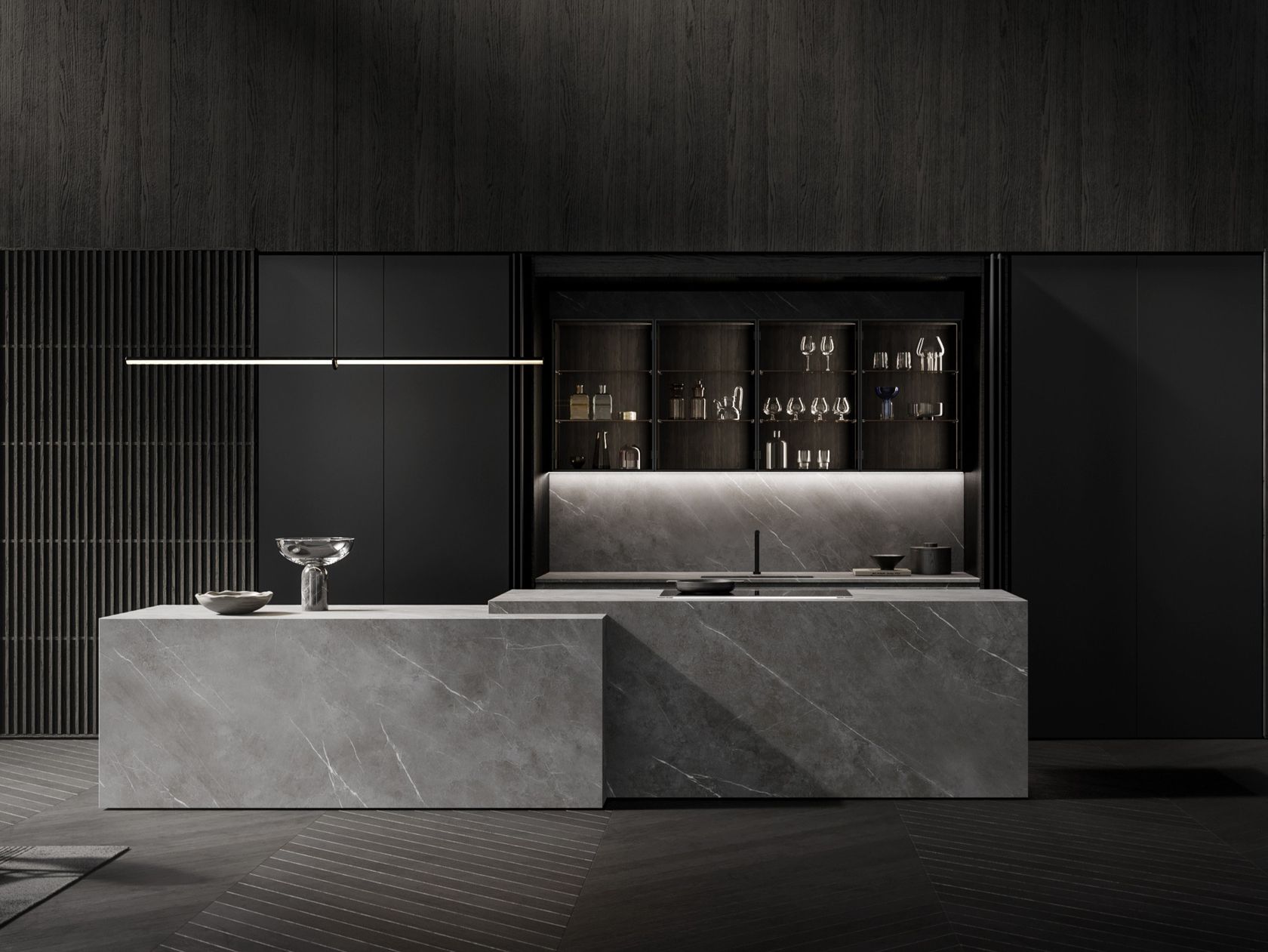 BLADE LAB Graphite marble kitchen with two islands By MODULNOVA ...