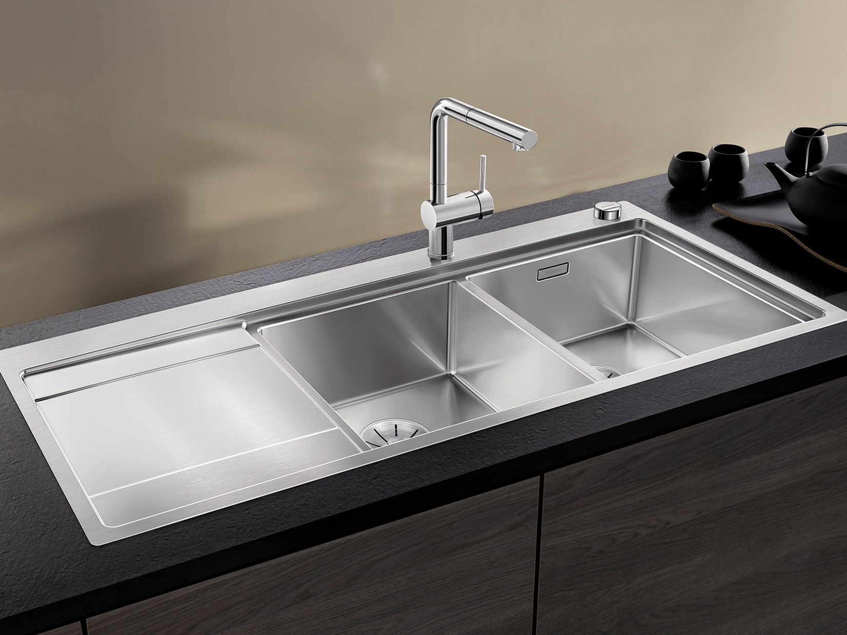 2 bowl built-in stainless steel sink with drainer BLANCO DIVON II 8 S ...