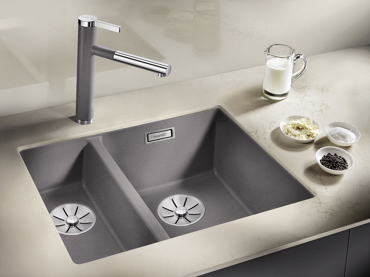 1 1/2 bowl built-in Silgranit® sink BLANCO SUBLINE 340/160 U By Blanco