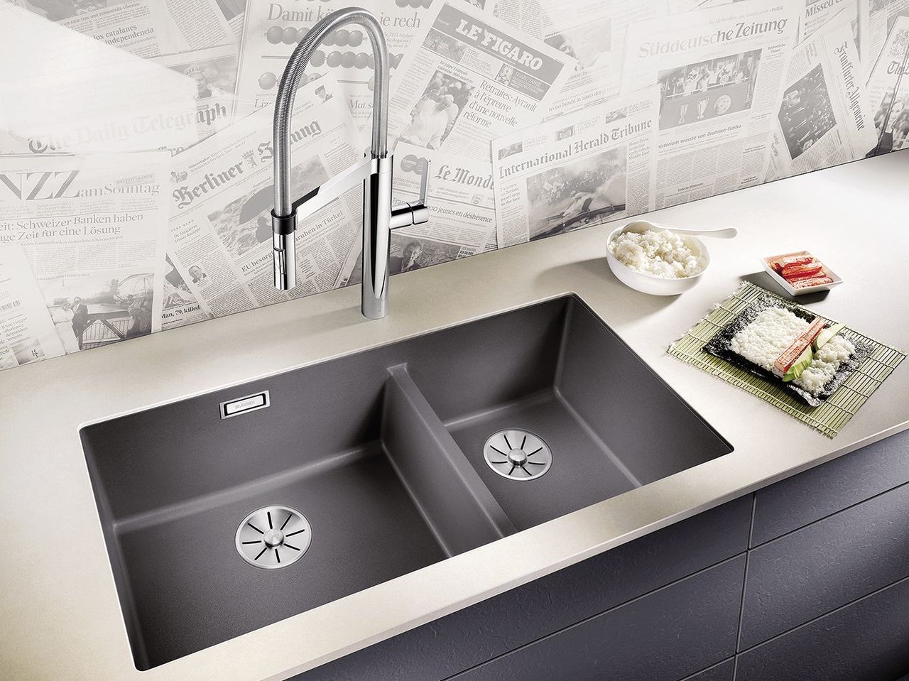Lavello a 2 vasche da incasso in Silgranit® BLANCO SUBLINE 480/320-U By ...