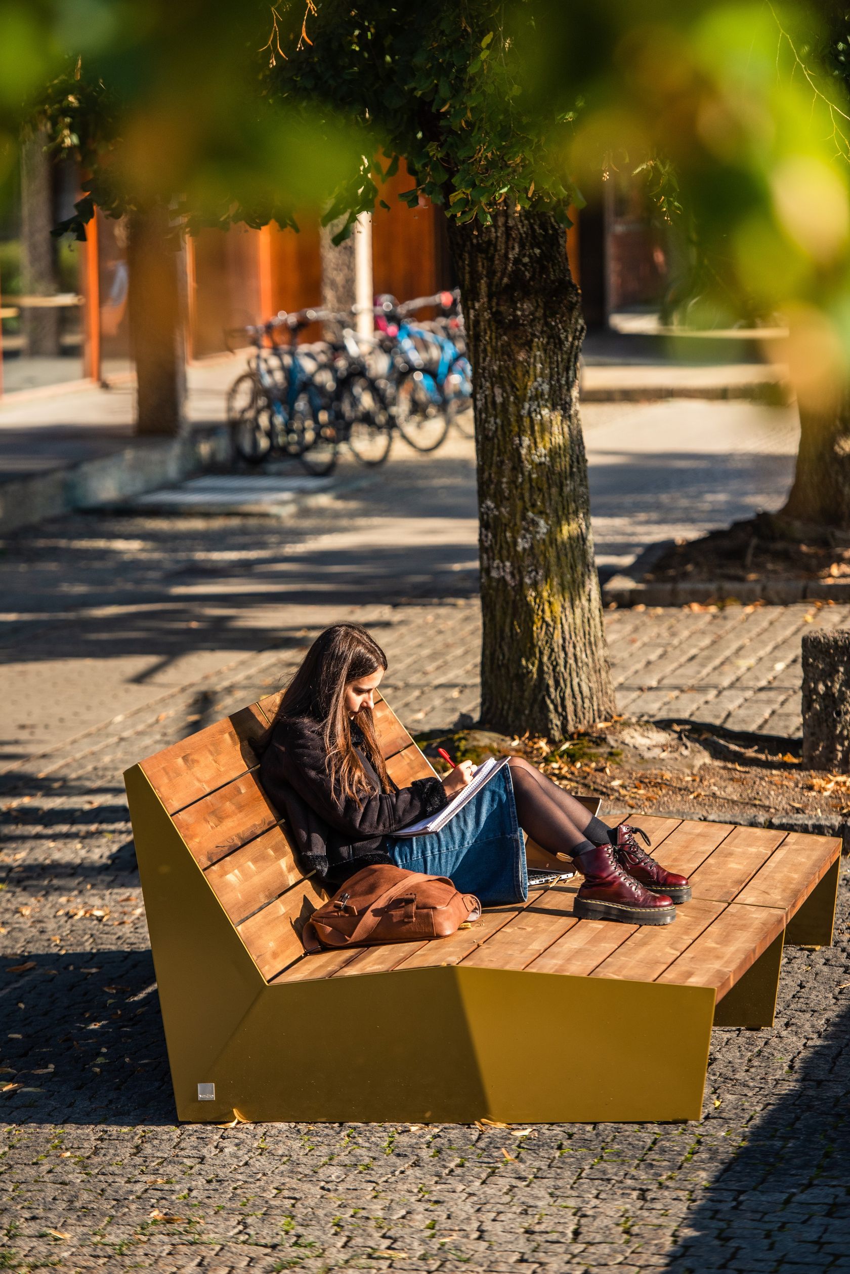 BLOC SUN BENCH | Outdoor chair Steel and wood outdoor chair By VESTRE