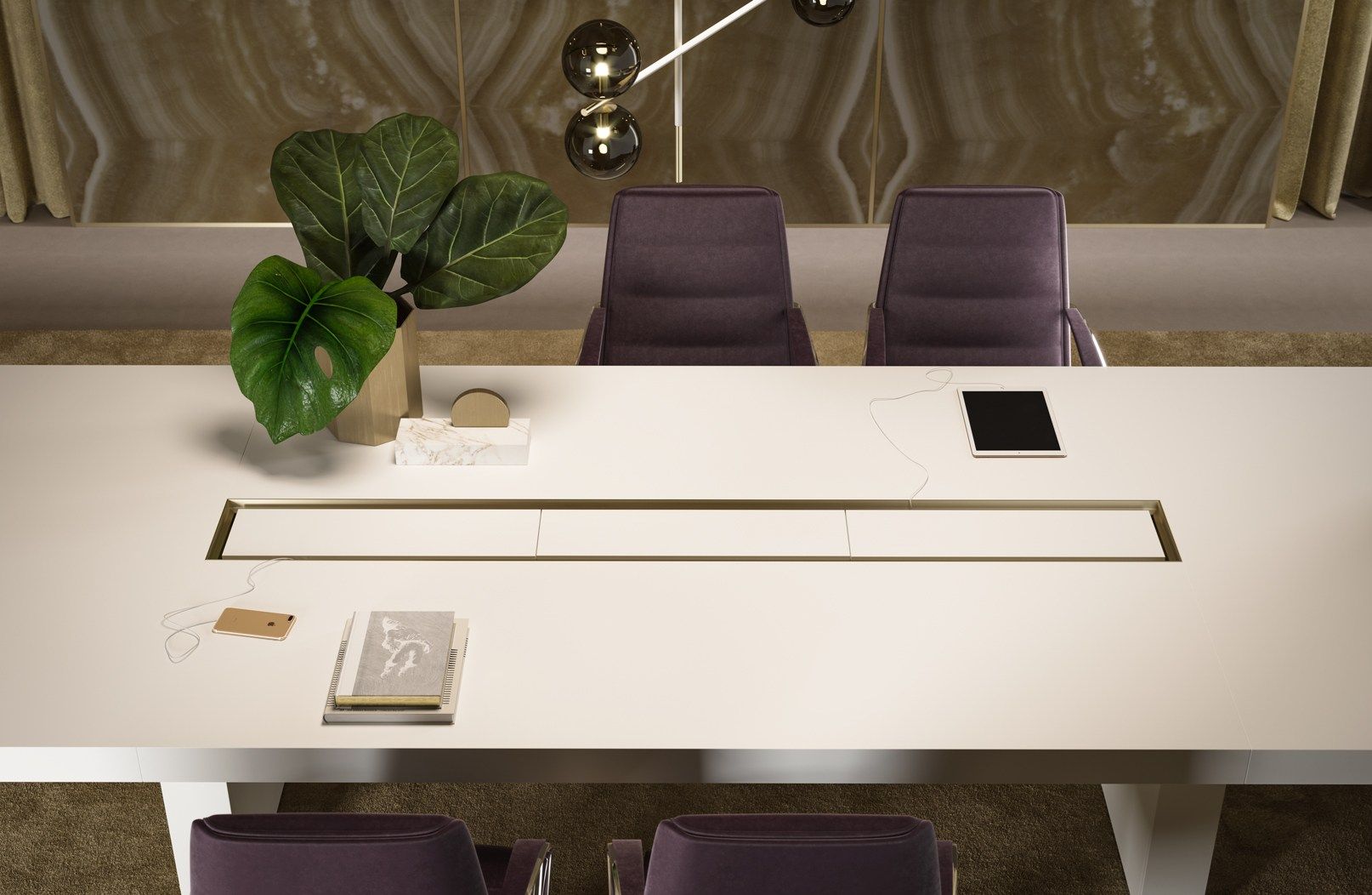 BLOCK 2.0 Modular rectangular wooden meeting table with cable ...