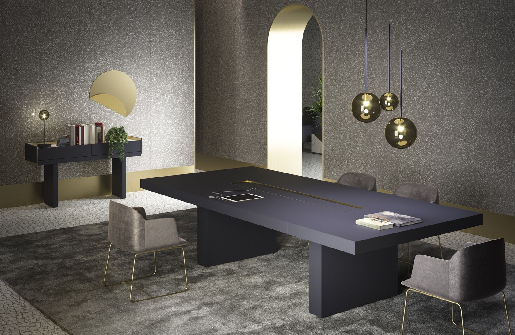 BLOCK 2.0 Modular rectangular wooden meeting table with cable ...