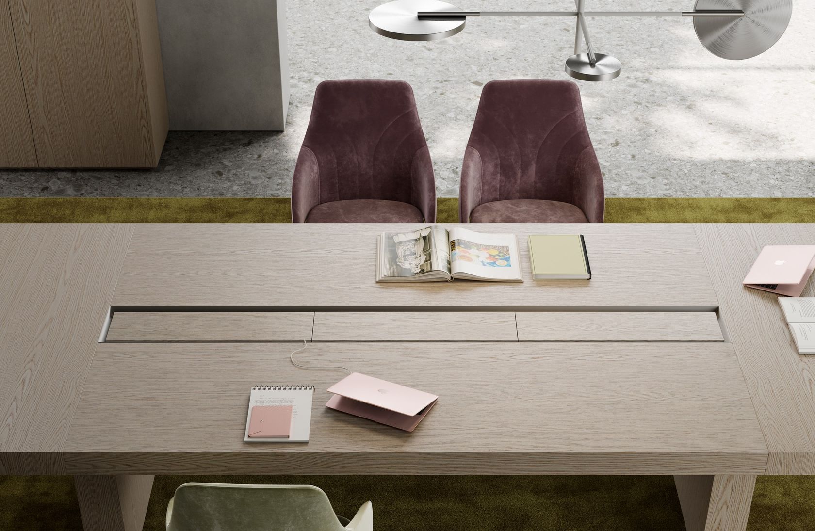 BLOCK 2.0 Modular rectangular wooden meeting table with cable ...