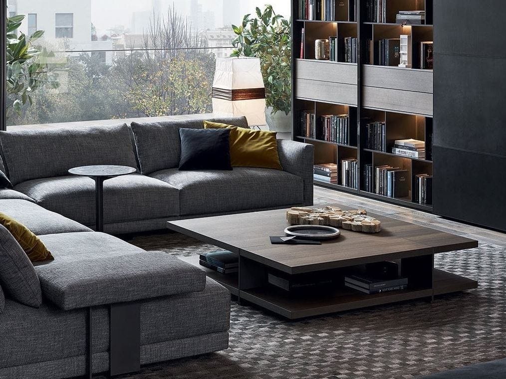 BRISTOL Low wood veneer coffee table with integrated magazine rack By ...