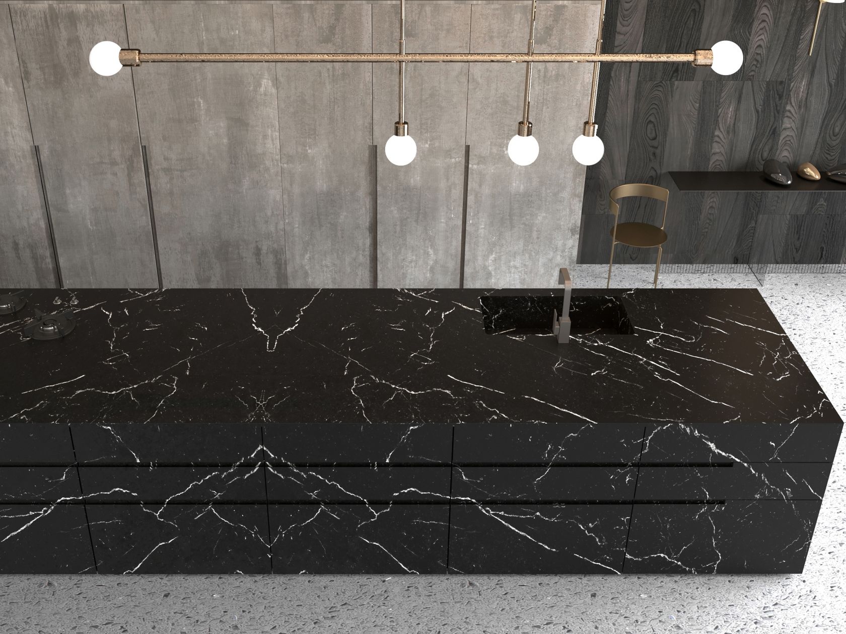 BT45 CG Nero Marquina marble kitchen with island By BT45