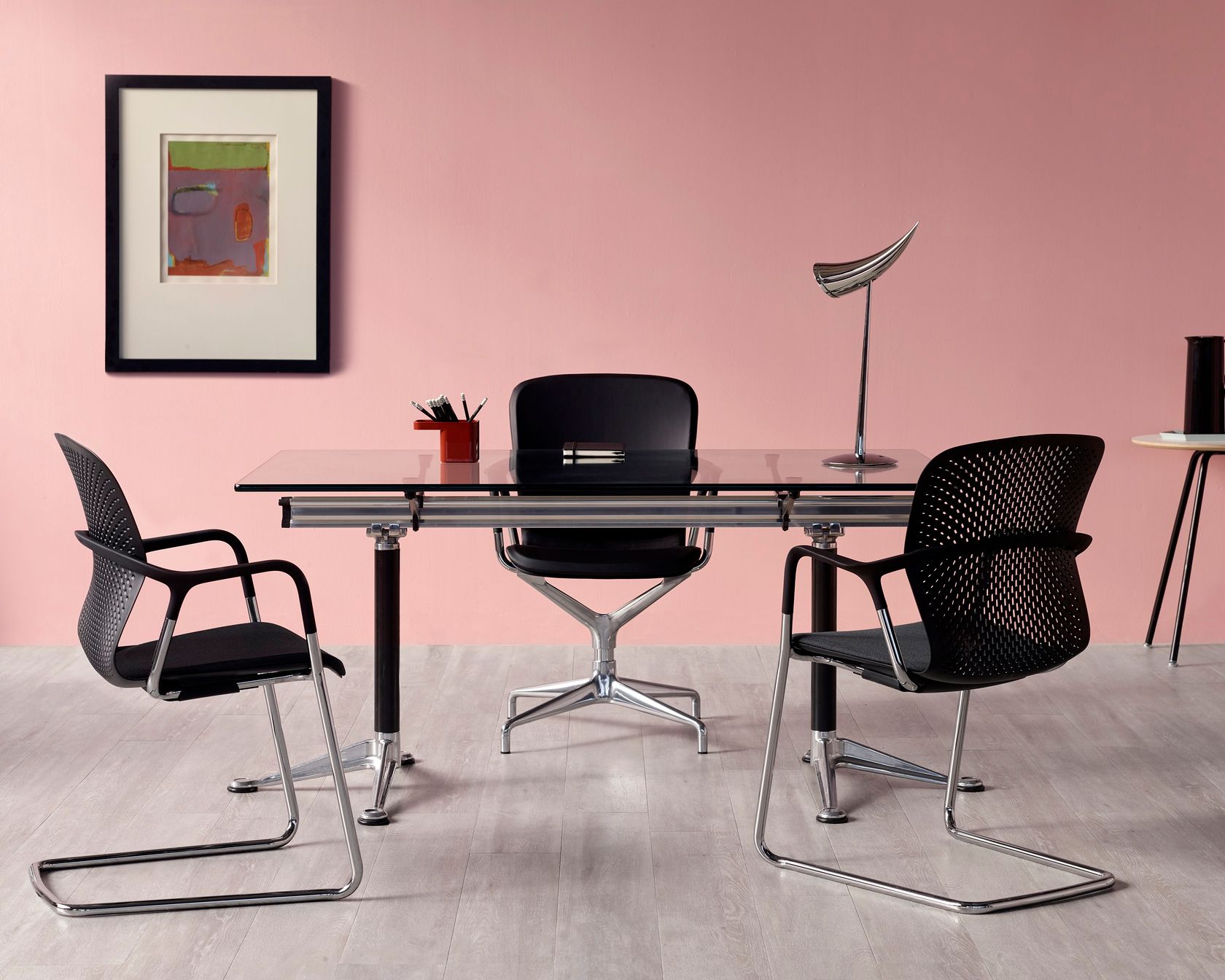 BURDICK Glass and aluminium office desk / meeting table By Herman ...