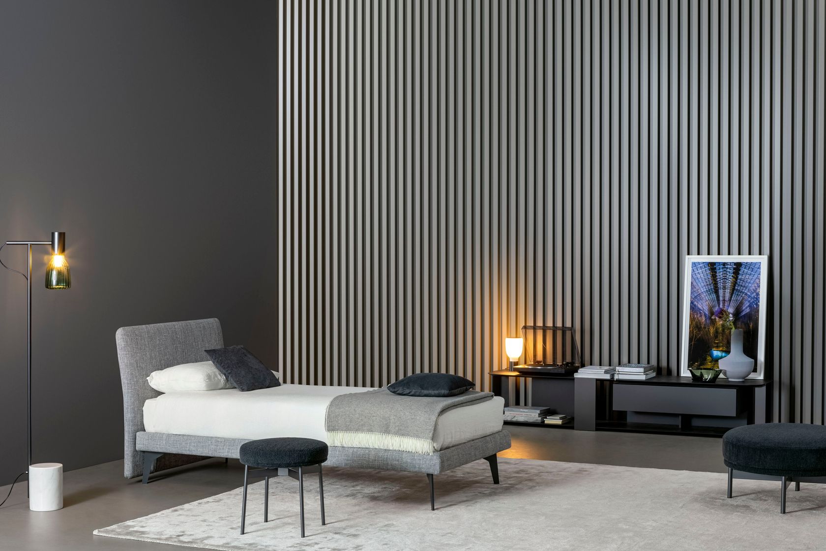 TONIGHT Fabric storage bed with upholstered headboard By Bonaldo