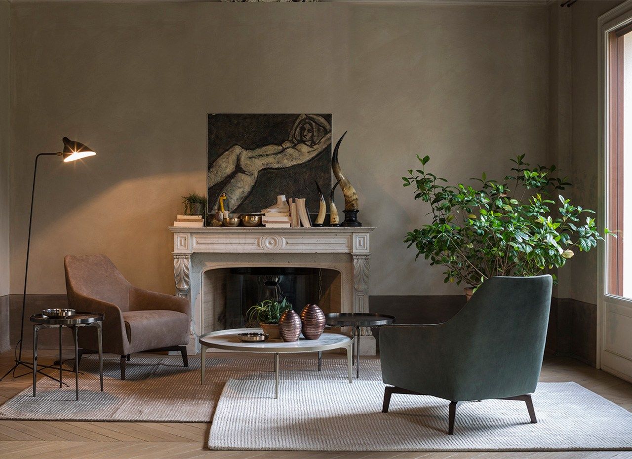 Upholstered leather easy chair with armrests CÉLINE By ALIVAR design ...