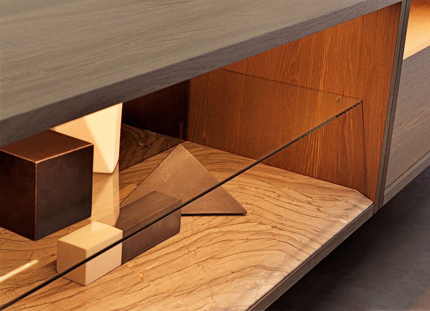 Sectional wall-mounted wooden storage wall C-SYSTEM By Flou