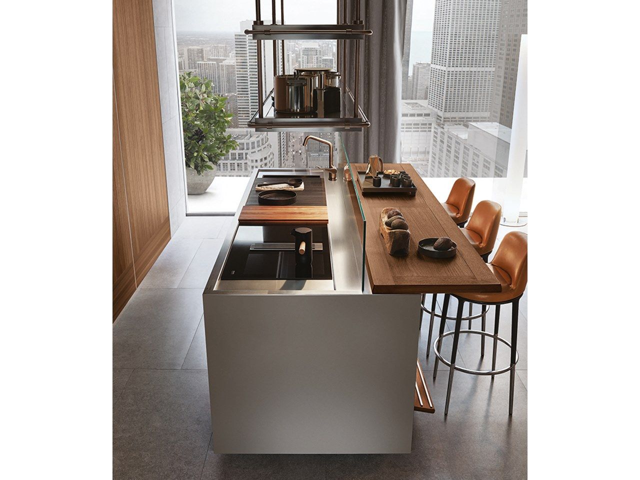 ITALIA + MODUS SYSTEM Stainless steel and wood kitchen with island By Arclinea | design Antonio ...