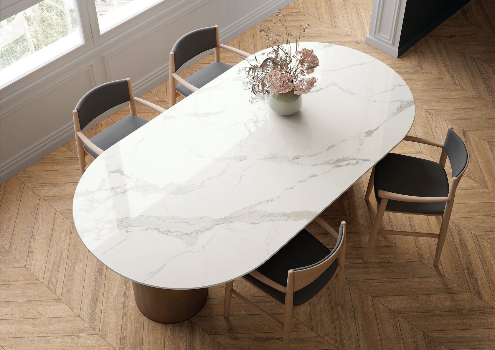 Porcelain stoneware kitchen worktop with marble effect CALACATTA LIGHT ...