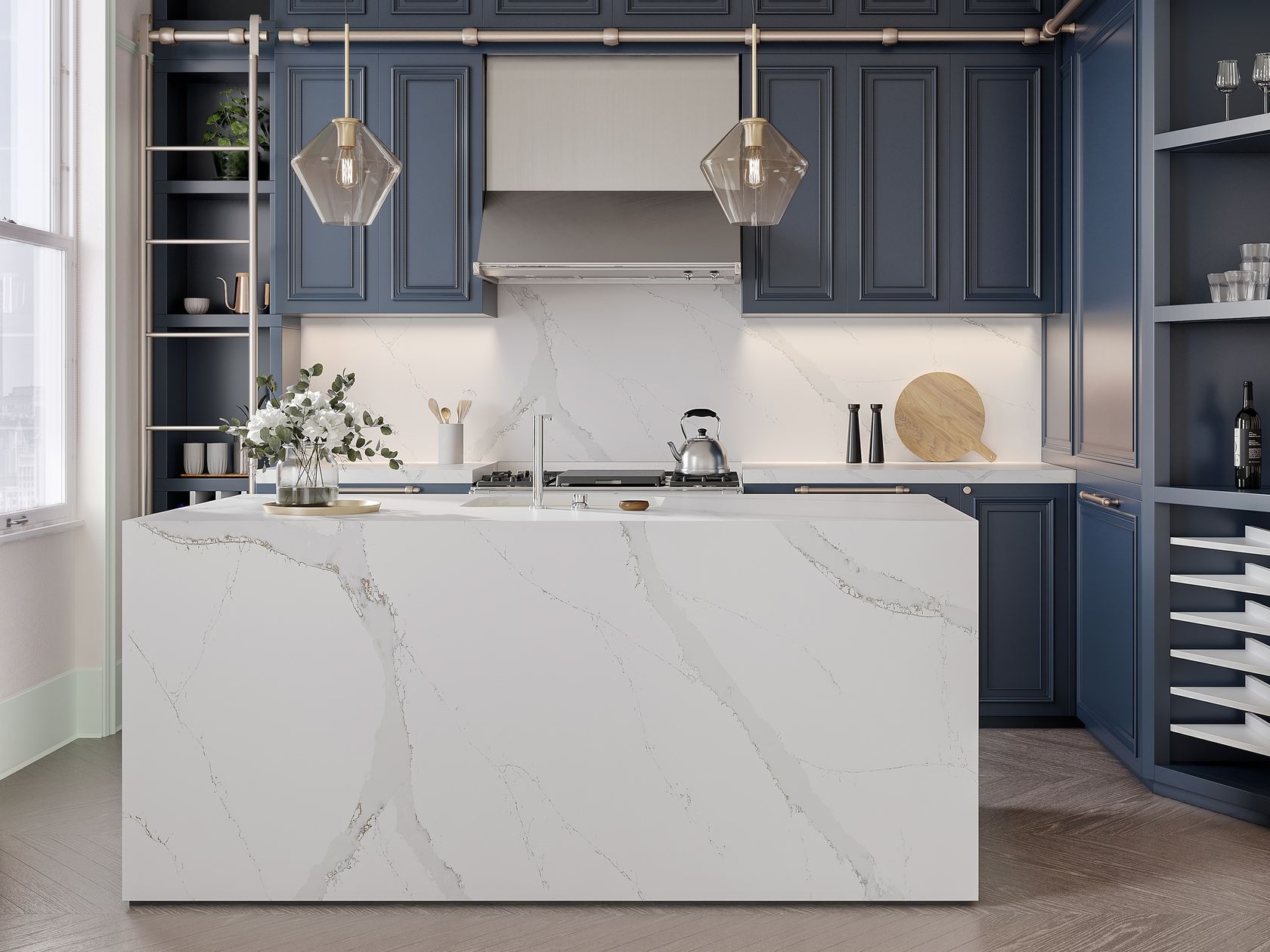 Reconstructed stone kitchen worktop with marble effect CALACATTA ORO By ...