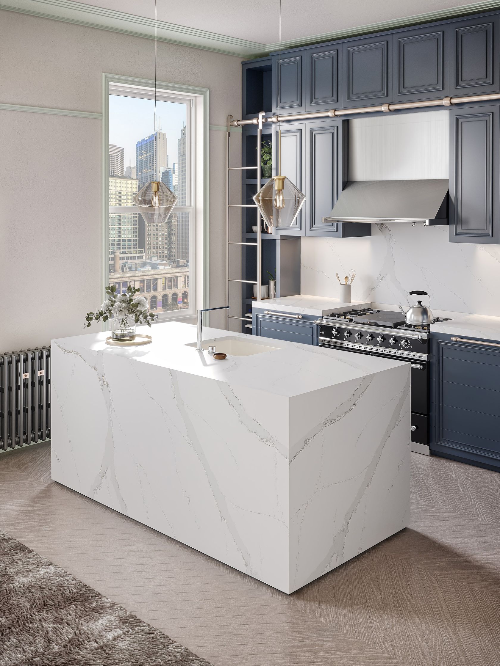 Reconstructed stone kitchen worktop with marble effect CALACATTA ORO By ...