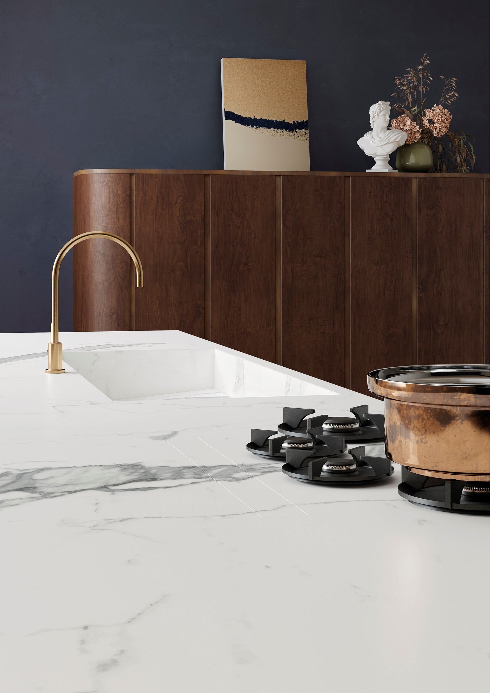 CALACATTA STATUARIO Porcelain stoneware kitchen worktop with marble ...