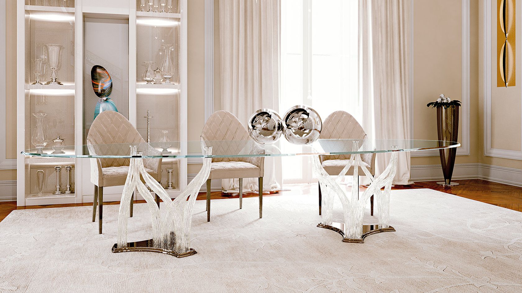 CASANOVA Oval glass dining table with Lazy Susan By Reflex