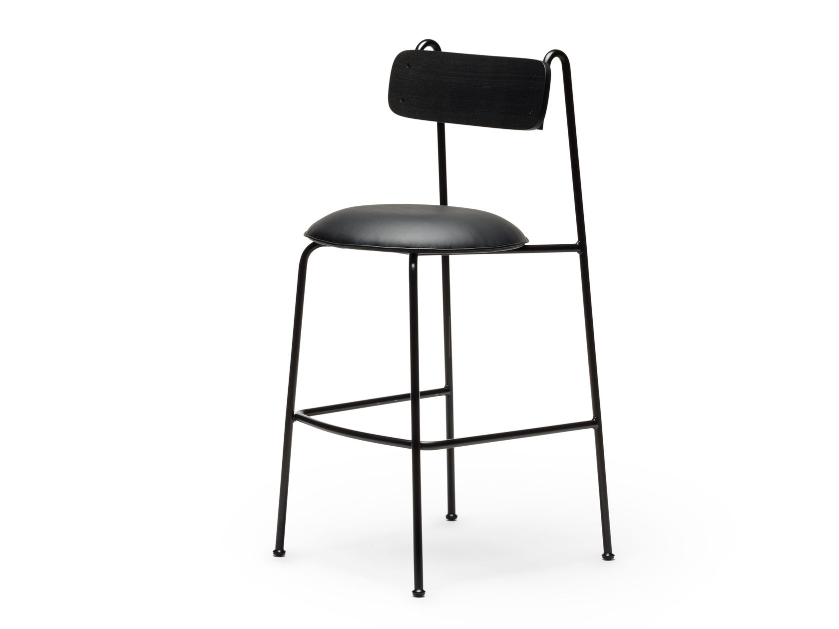 LENA SG-75 Painted metal high stool with eco-leather integrated cushion ...