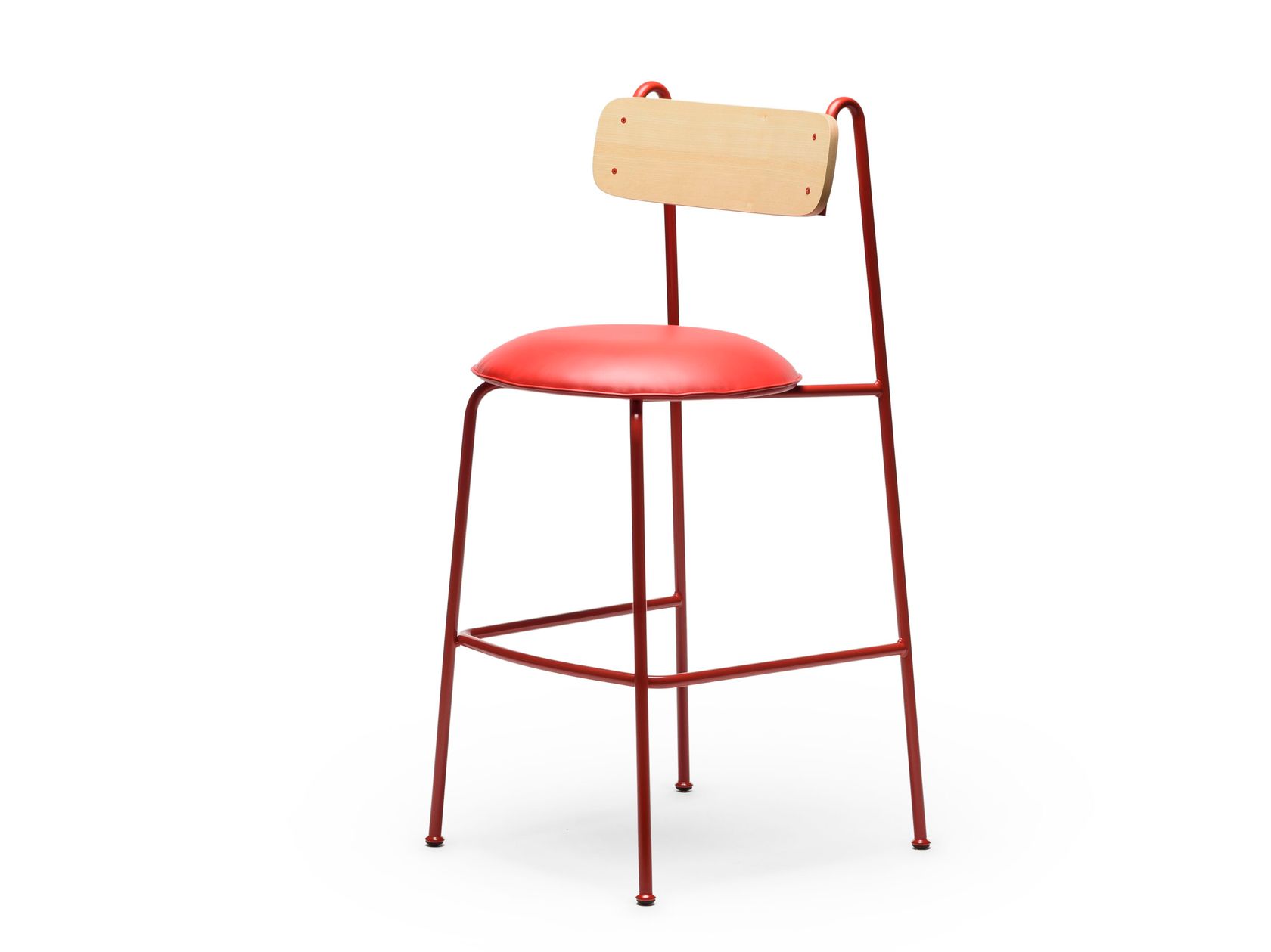 LENA SG-75 Painted metal high stool with eco-leather integrated cushion ...
