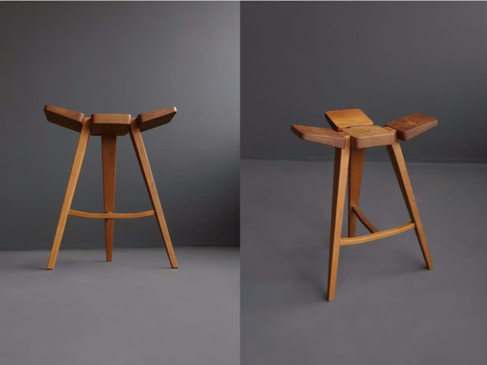 CLOVER Low wooden barstool By HOOKL und STOOL | design Aleksandar Ugresic