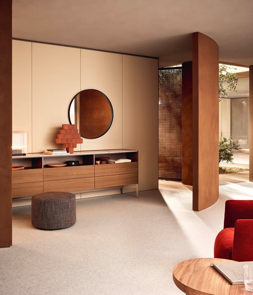 CODE Low wooden TV cabinet with drawers By Poliform