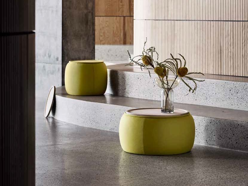 Round fabric coffee table with tray CONGA By SOFTLINE design Sascha Sartory