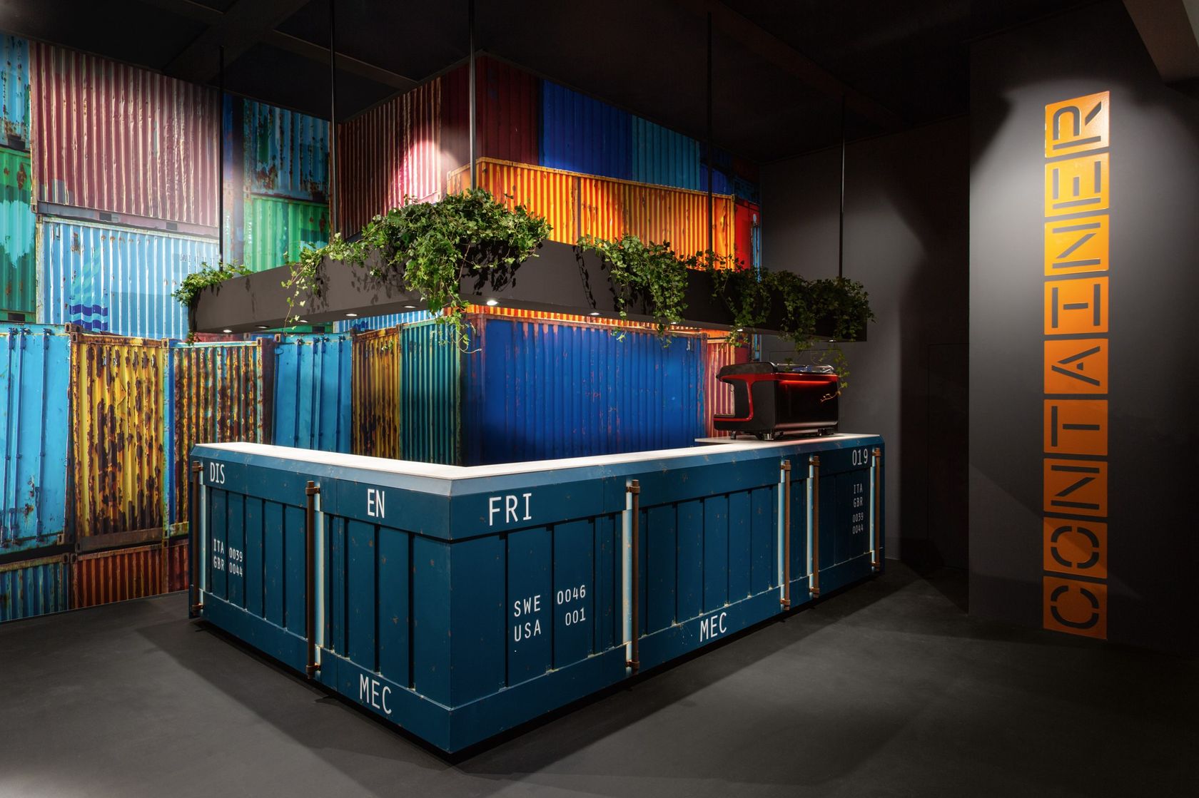 Illuminated steel bar counter CONTAINER By Frigomeccanica