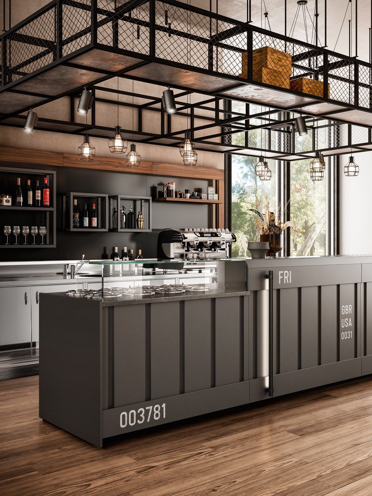 Illuminated steel bar counter CONTAINER By Frigomeccanica