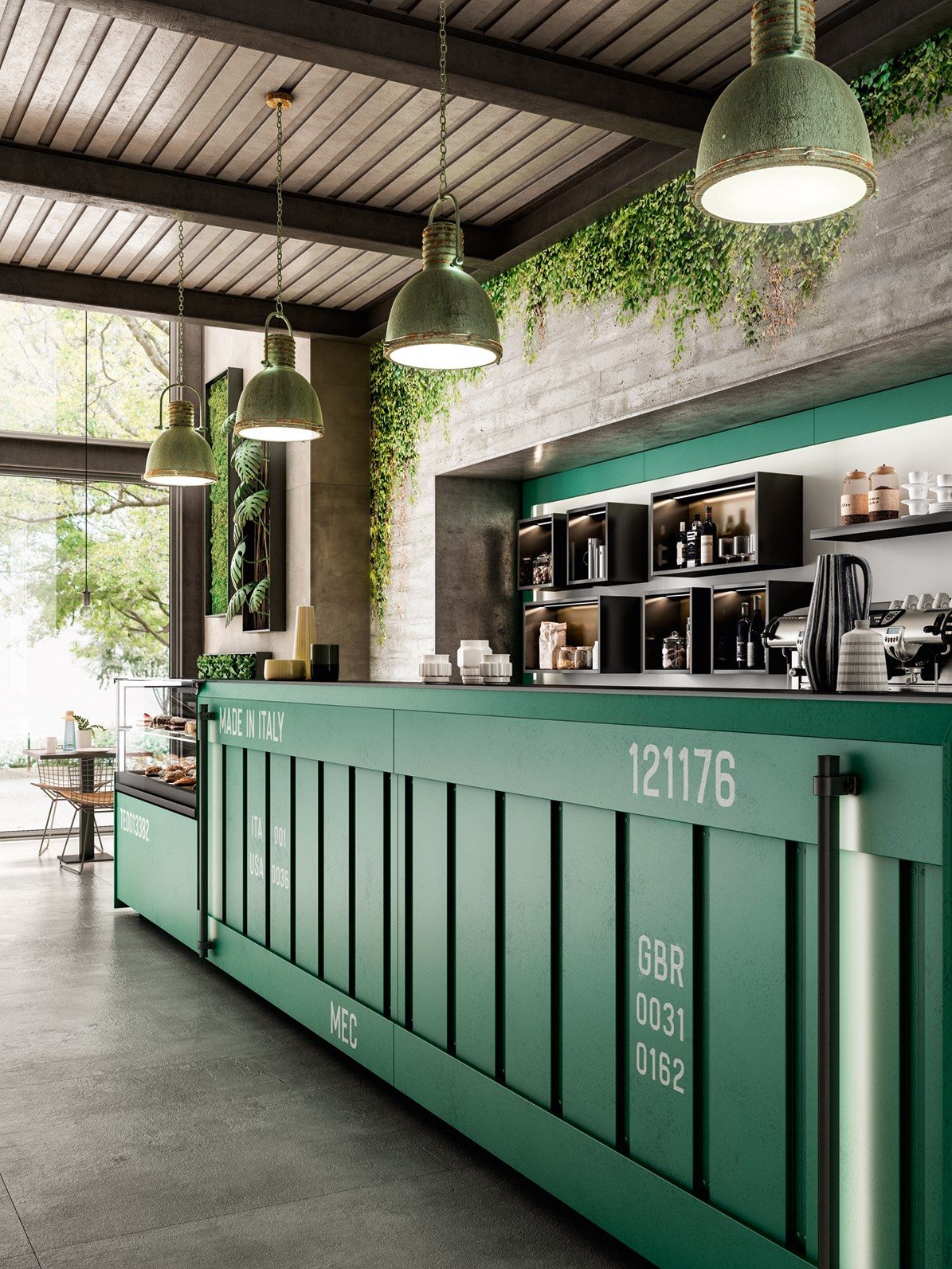 Illuminated steel bar counter CONTAINER By Frigomeccanica