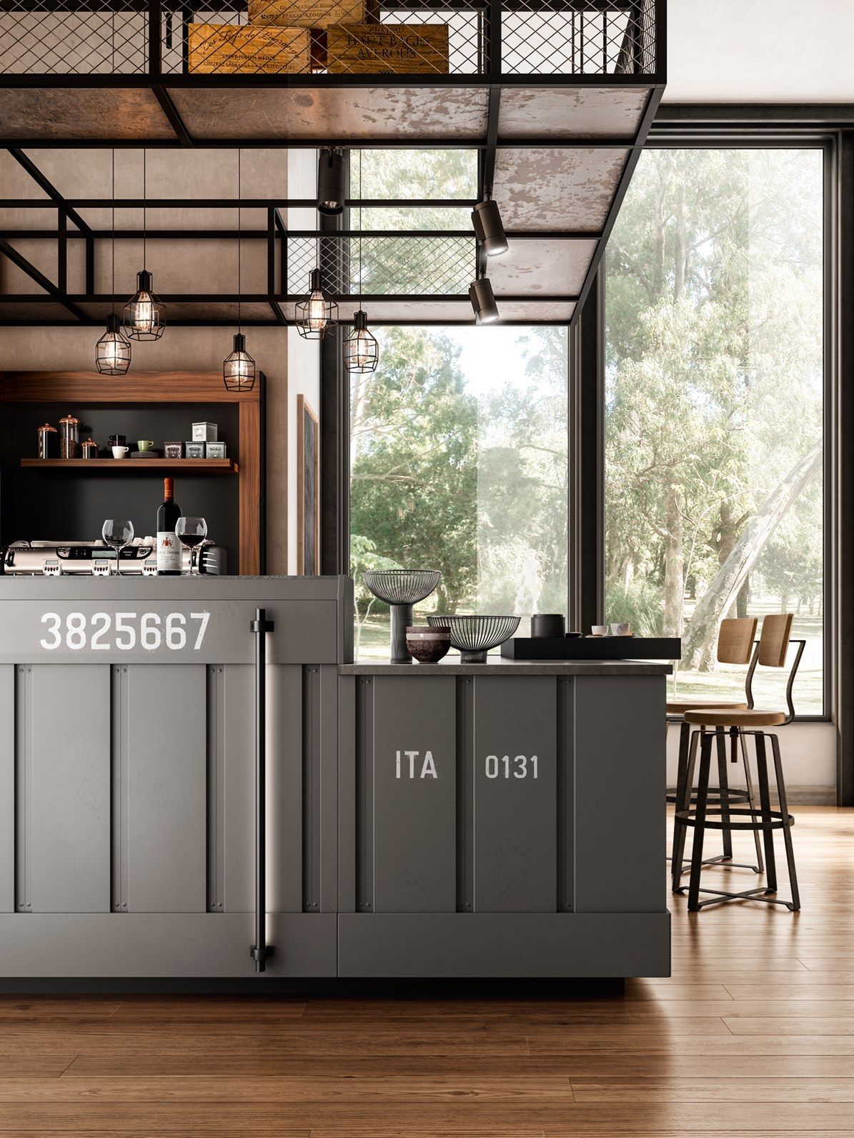 Illuminated steel bar counter CONTAINER By Frigomeccanica