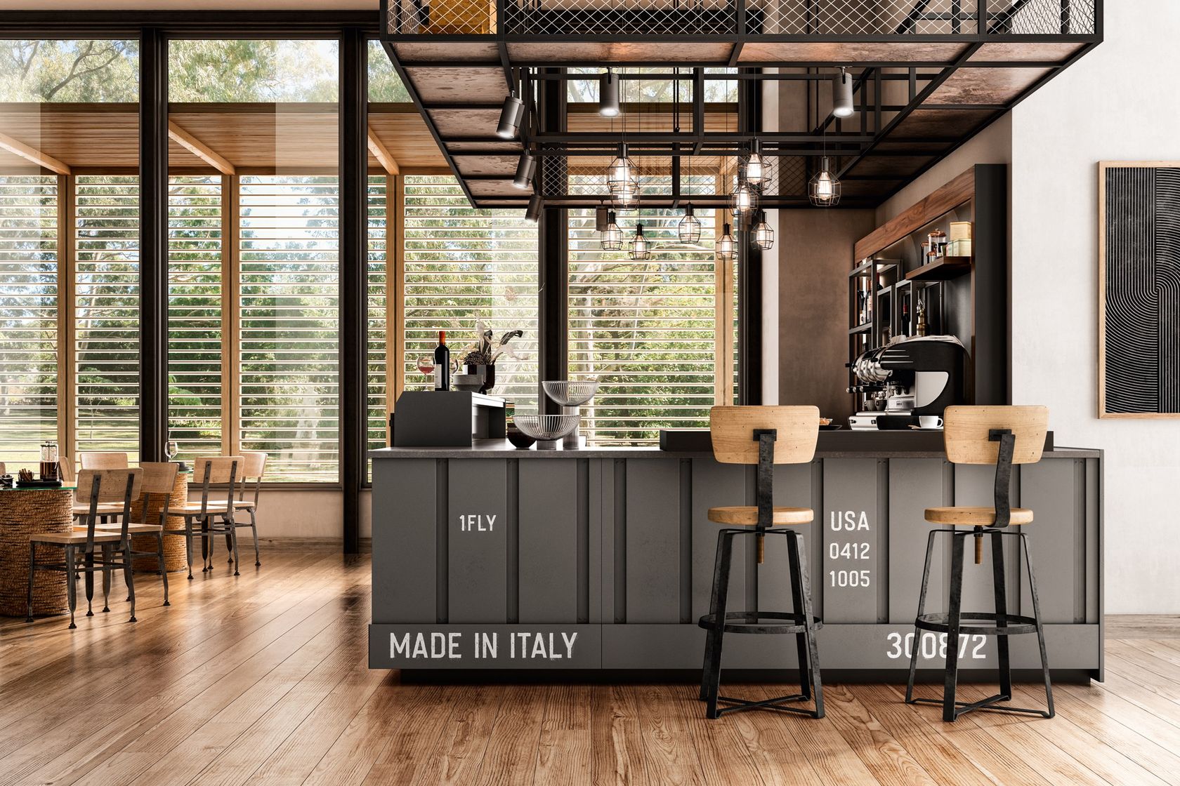 Illuminated steel bar counter CONTAINER By Frigomeccanica