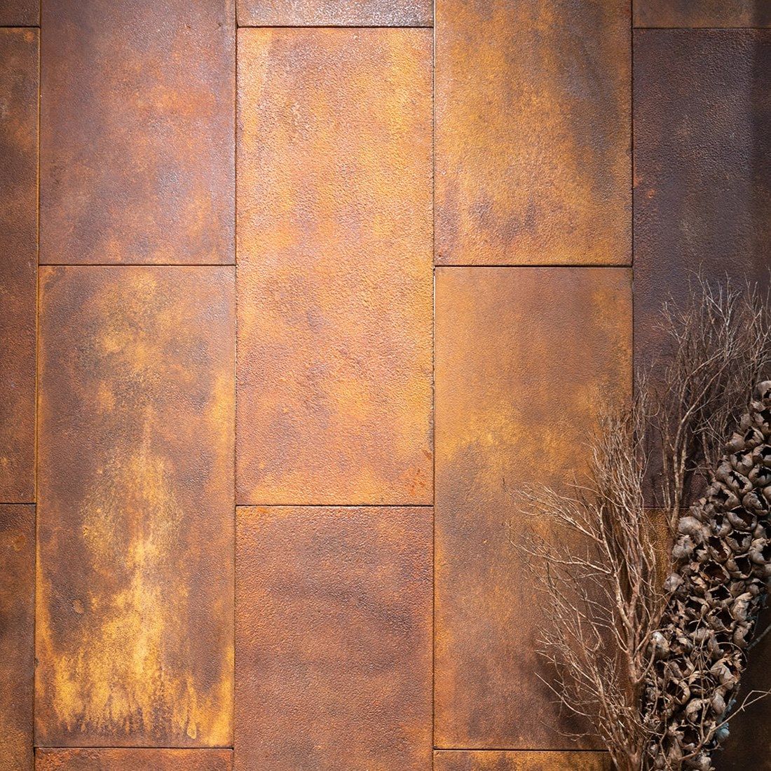 Cement wall tiles with oxidized metal effect CORTEN By Castelatto Italia