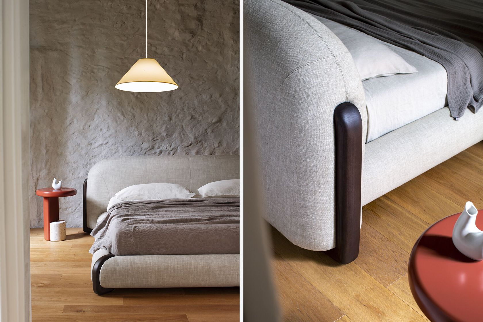 YVES Upholstered leather and velvet bed with high headboard By ...