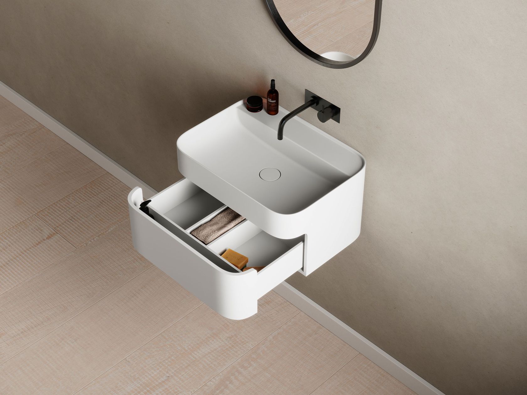YUNO CA 55 Wall-mounted rectangular washbasin with drawers By ...