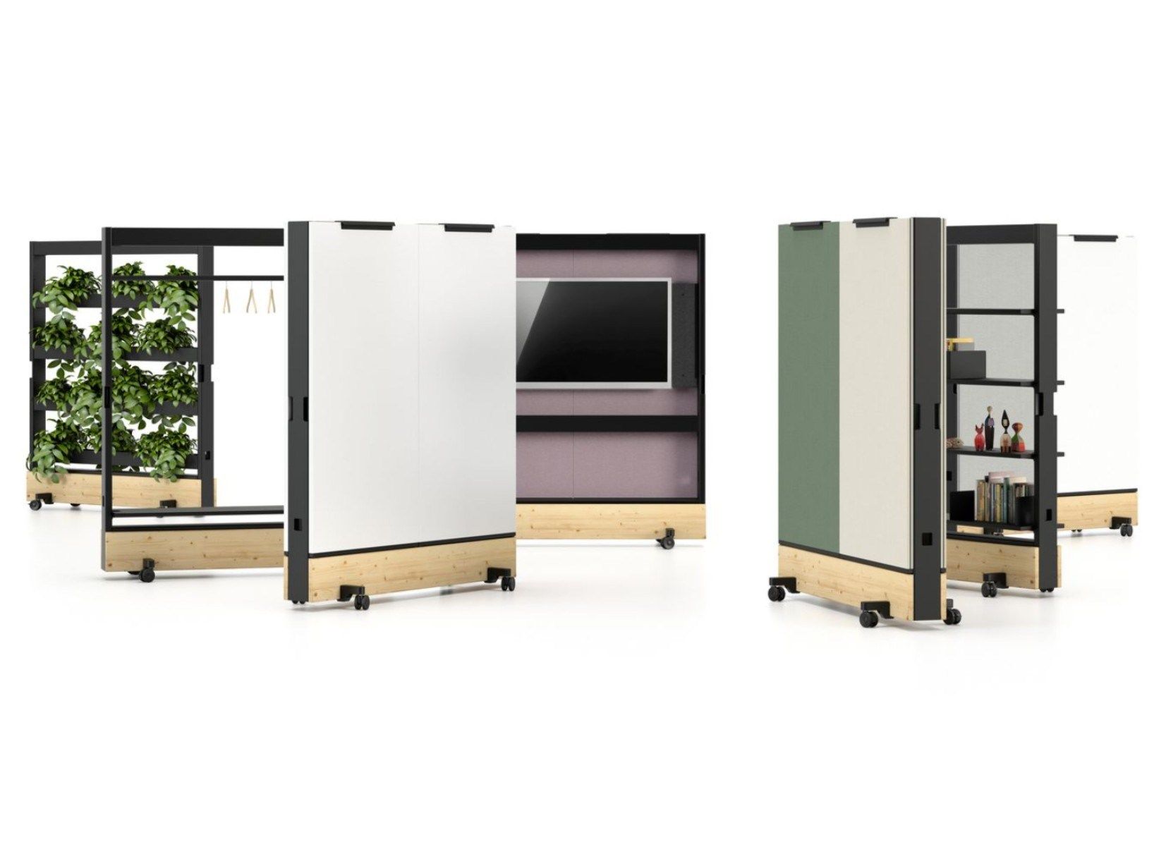 DANCING WALL Freestanding steel and wood office screen with casters By ...