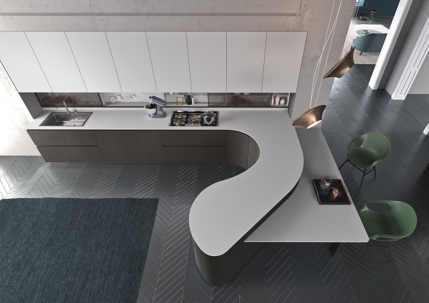 Kitchen with peninsula DUNE 04 Dune Collection By Pedini