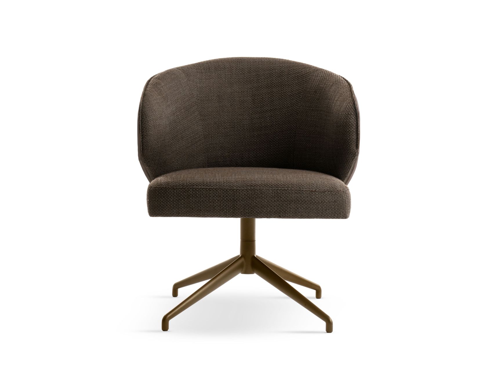 MANTA LOUNGE Trestle-based swivel leather armchair with armrests By EFORMA