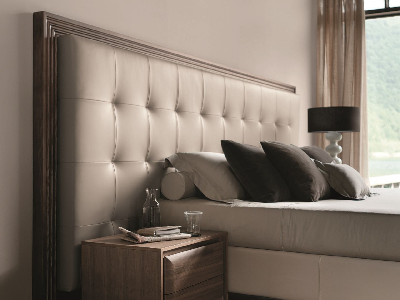 Upholstered leather headboard for double bed ENYA QUADRI By Porada ...